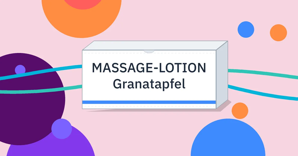 Symbolbild: Packung mit der Aufschrift MASSAGE-LOTION Granatapfel (PZN 13857469) – Verfügbarkeit und Bezug in Apotheken in Frankfurt am Main