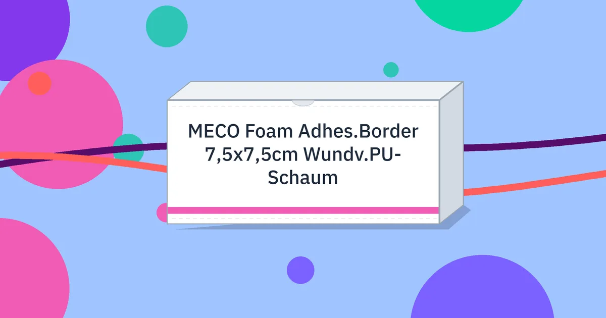 Symbolbild: Packung mit der Aufschrift MECO Foam Adhes.Border 7,5x7,5cm Wundv.PU-Schaum (PZN 18106348) – Verfügbarkeit und Bezug in Apotheken in Frankfurt am Main
