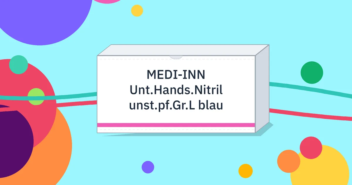 Symbolbild: Packung mit der Aufschrift MEDI-INN Unt.Hands.Nitril unst.pf.Gr.L blau (PZN 07191888) – Verfügbarkeit und Bezug in Apotheken in Frankfurt am Main