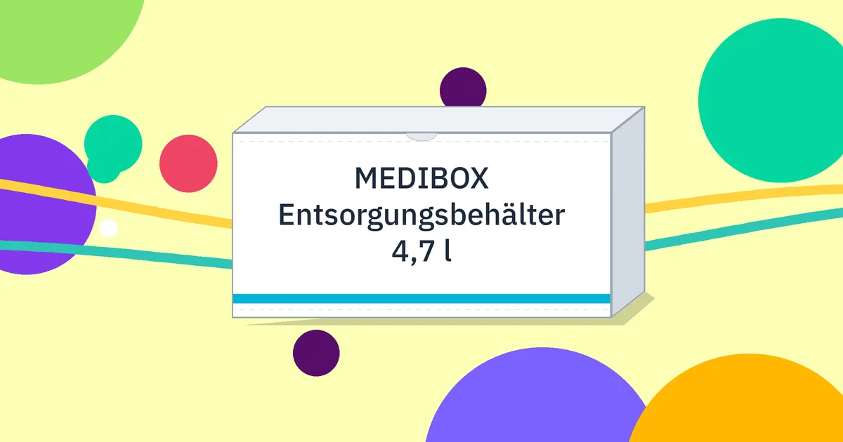 Symbolbild: Packung mit der Aufschrift MEDIBOX Entsorgungsbehälter 4,7 l (PZN 13847376) – Verfügbarkeit und Bezug in Apotheken in Frankfurt am Main