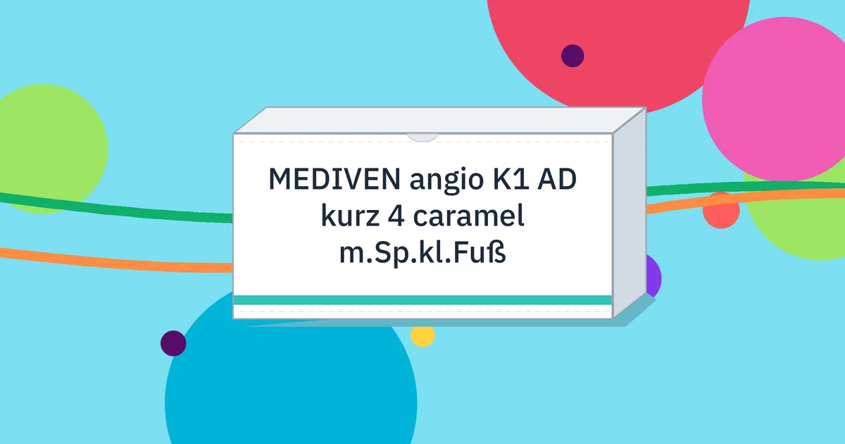 Symbolbild: Packung mit der Aufschrift MEDIVEN angio K1 AD kurz 4 caramel m.Sp.kl.Fuß (PZN 17210291) – Verfügbarkeit und Bezug in Apotheken in Frankfurt am Main
