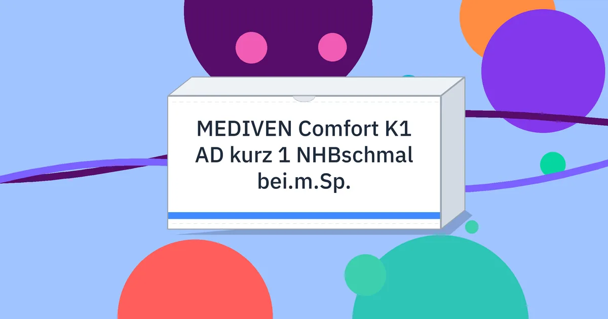 Symbolbild: Packung mit der Aufschrift MEDIVEN Comfort K1 AD kurz 1 NHBschmal bei.m.Sp. (PZN 14558102) – Verfügbarkeit und Bezug in Apotheken in Frankfurt am Main