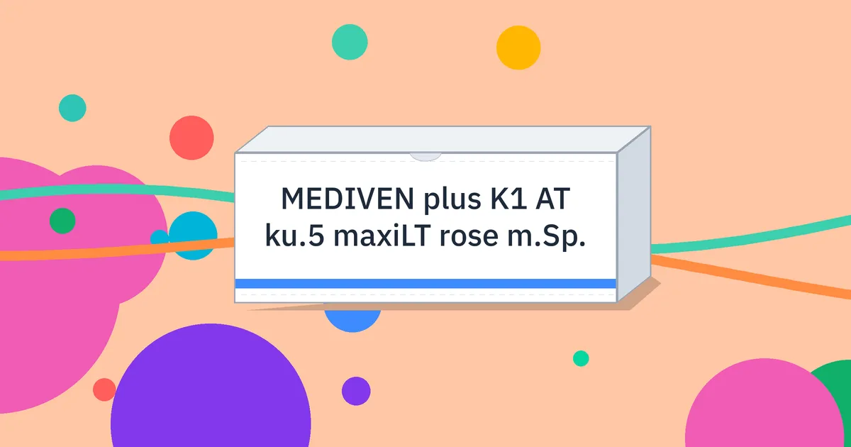 Symbolbild: Packung mit der Aufschrift MEDIVEN plus K1 AT ku.5 maxiLT rose m.Sp. (PZN 15069339) – Verfügbarkeit und Bezug in Apotheken in Frankfurt am Main