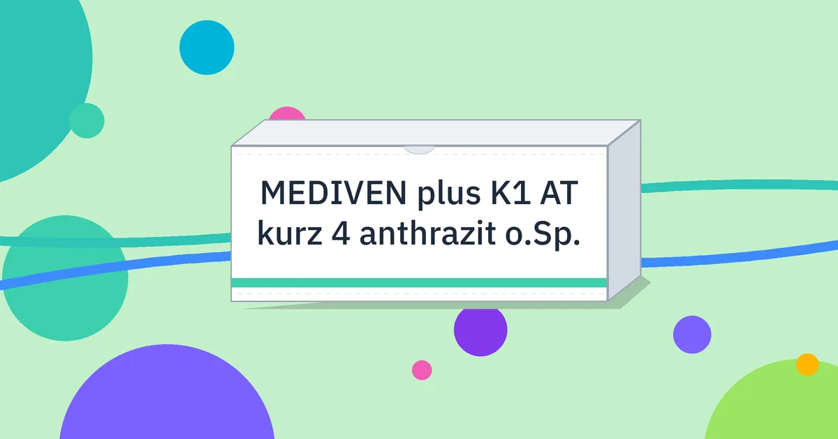 Symbolbild: Packung mit der Aufschrift MEDIVEN plus K1 AT kurz 4 anthrazit o.Sp. (PZN 15026146) – Verfügbarkeit und Bezug in Apotheken in Frankfurt am Main