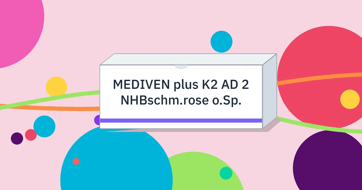 Symbolbild: Packung mit der Aufschrift MEDIVEN plus K2 AD 2 NHBschm.rose o.Sp. (PZN 15938249) – Verfügbarkeit und Bezug in Apotheken in Frankfurt am Main