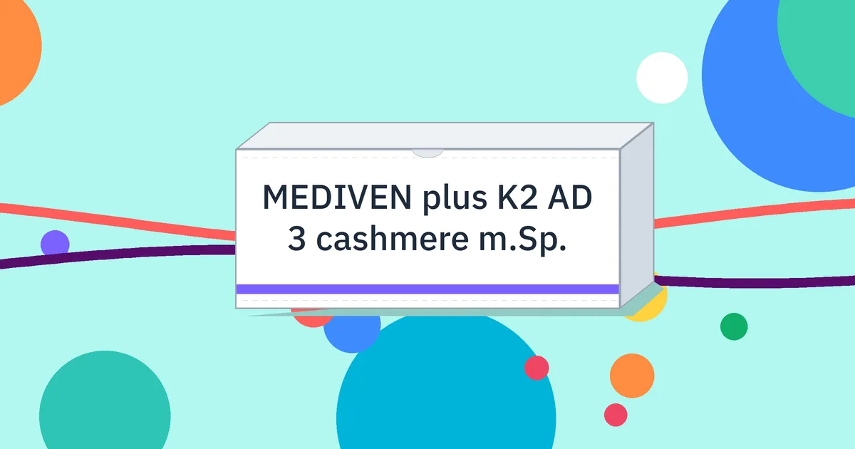 Symbolbild: Packung mit der Aufschrift MEDIVEN plus K2 AD 3 cashmere m.Sp. (PZN 15092870) – Verfügbarkeit und Bezug in Apotheken in Frankfurt am Main
