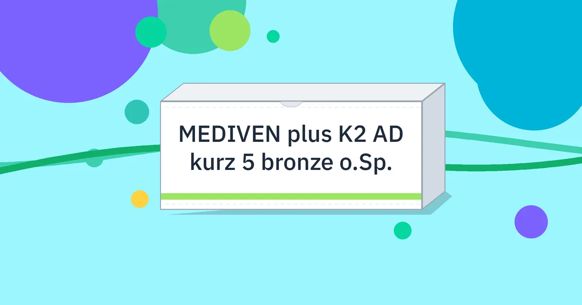 Symbolbild: Packung mit der Aufschrift MEDIVEN plus K2 AD kurz 5 bronze o.Sp. (PZN 15097465) – Verfügbarkeit und Bezug in Apotheken in Frankfurt am Main