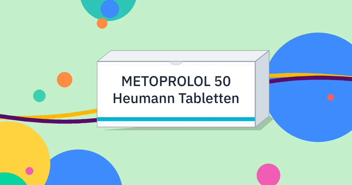Symbolbild: Packung mit der Aufschrift METOPROLOL 50 Heumann Tabletten (PZN 04446566) – Verfügbarkeit und Bezug in Apotheken in Frankfurt am Main