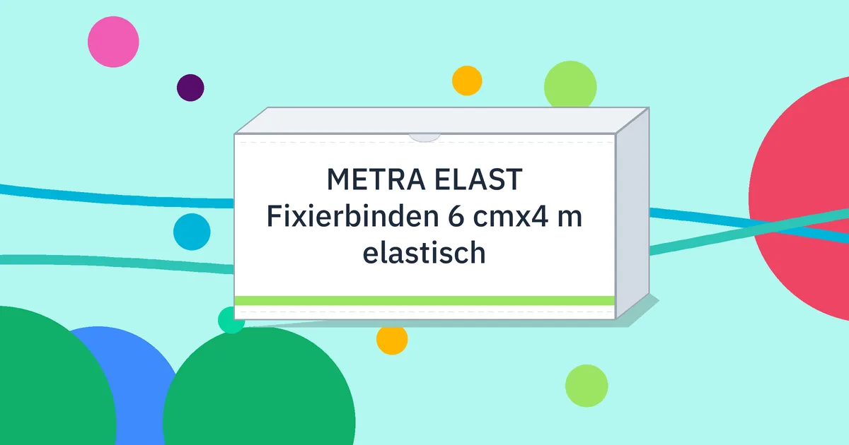 Symbolbild: Packung mit der Aufschrift METRA ELAST Fixierbinden 6 cmx4 m elastisch (PZN 07771255) – Verfügbarkeit und Bezug in Apotheken in Frankfurt am Main