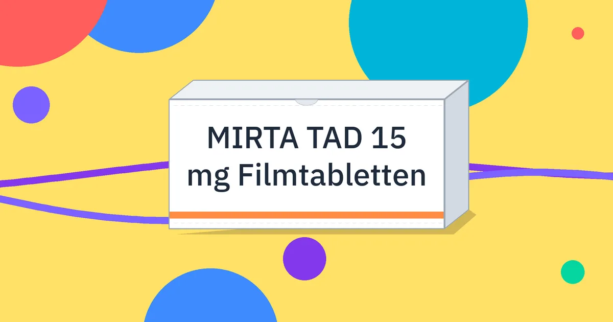 Symbolbild: Packung mit der Aufschrift MIRTA TAD 15 mg Filmtabletten (PZN 03446825) – Verfügbarkeit und Bezug in Apotheken in Frankfurt am Main
