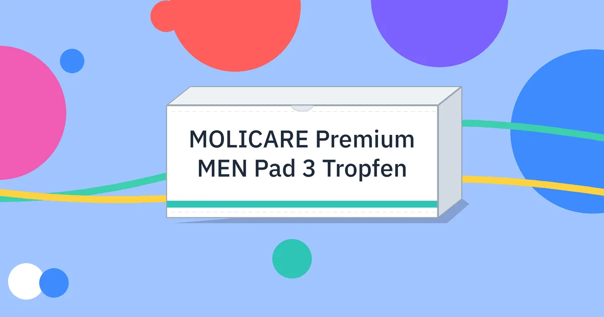 Symbolbild: Packung mit der Aufschrift MOLICARE Premium MEN Pad 3 Tropfen (PZN 14029220) – Verfügbarkeit und Bezug in Apotheken in Frankfurt am Main