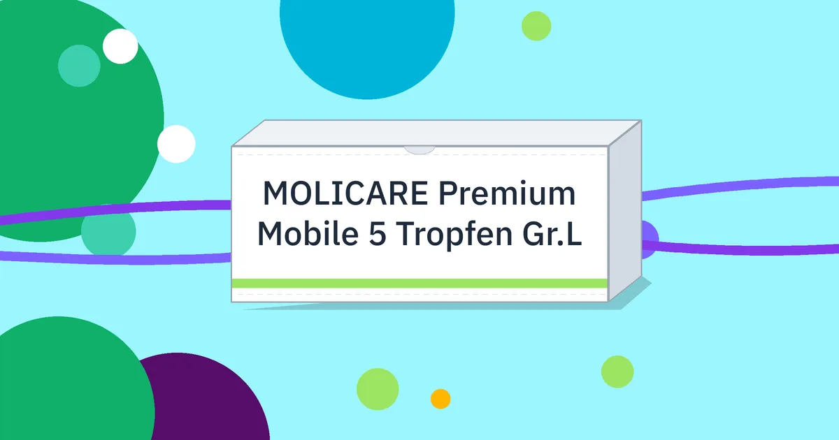 Symbolbild: Packung mit der Aufschrift MOLICARE Premium Mobile 5 Tropfen Gr.L (PZN 17936355) – Verfügbarkeit und Bezug in Apotheken in Frankfurt am Main