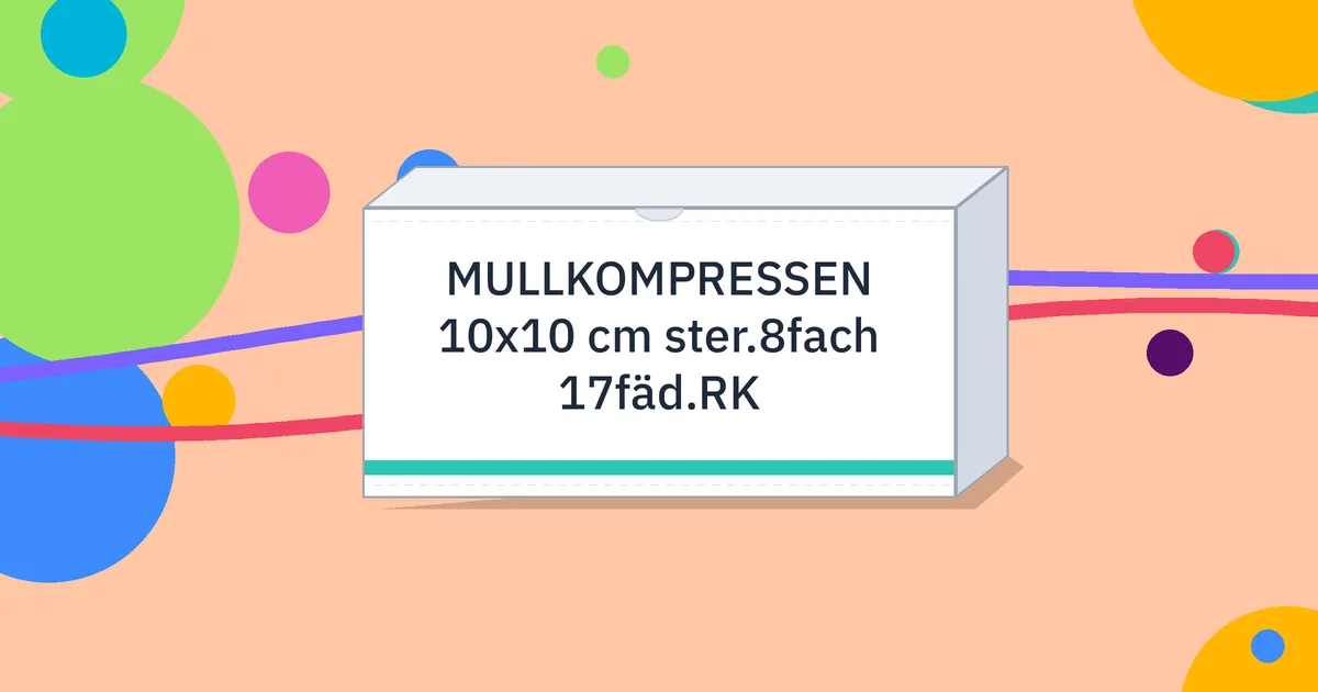 Symbolbild: Packung mit der Aufschrift MULLKOMPRESSEN 10x10 cm ster.8fach 17fäd.RK (PZN 06929576) – Verfügbarkeit und Bezug in Apotheken in Frankfurt am Main