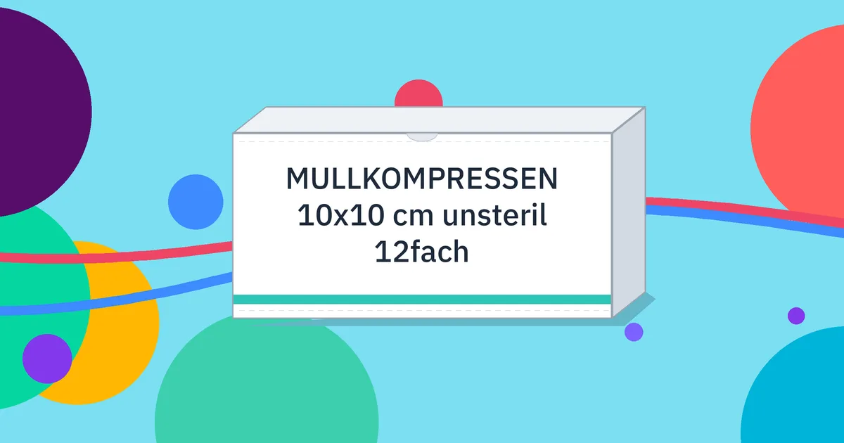 Symbolbild: Packung mit der Aufschrift MULLKOMPRESSEN 10x10 cm unsteril 12fach (PZN 04852757) – Verfügbarkeit und Bezug in Apotheken in Frankfurt am Main