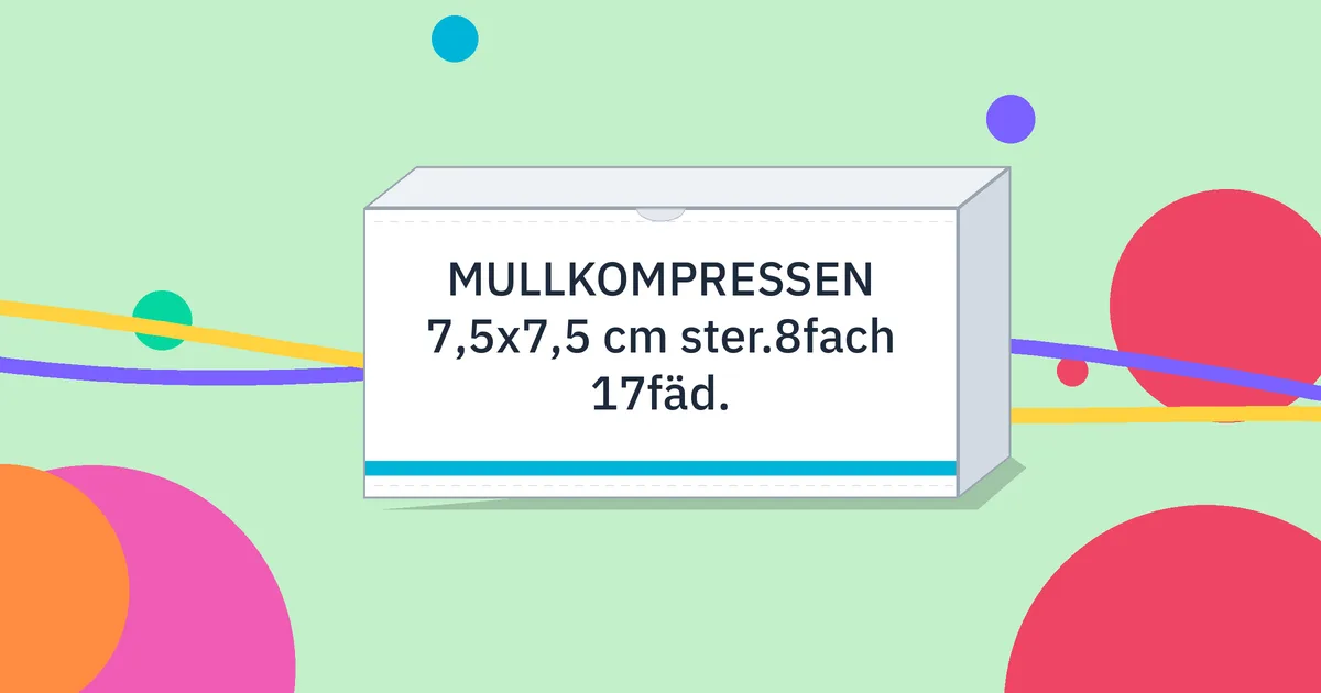 Symbolbild: Packung mit der Aufschrift MULLKOMPRESSEN 7,5x7,5 cm ster.8fach 17fäd. (PZN 06929352) – Verfügbarkeit und Bezug in Apotheken in Frankfurt am Main
