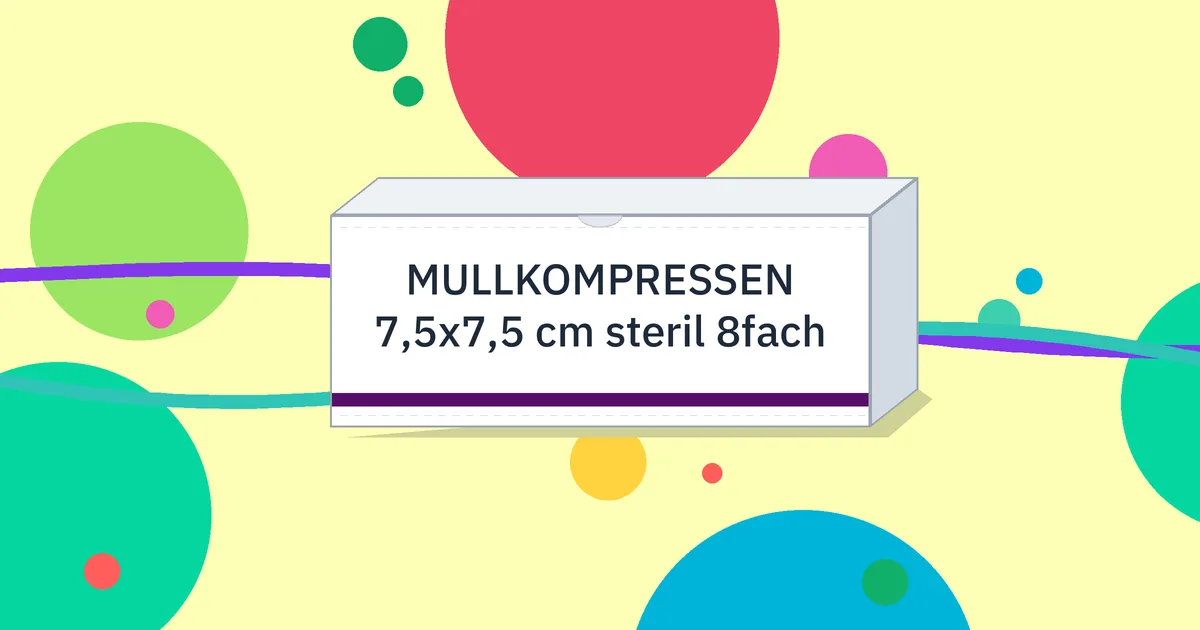Symbolbild: Packung mit der Aufschrift MULLKOMPRESSEN 7,5x7,5 cm steril 8fach (PZN 02773798) – Verfügbarkeit und Bezug in Apotheken in Frankfurt am Main