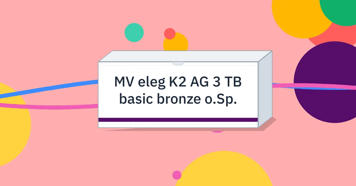 Symbolbild: Packung mit der Aufschrift MV eleg K2 AG 3 TB basic bronze o.Sp. (PZN 14720034) – Verfügbarkeit und Bezug in Apotheken in Frankfurt am Main