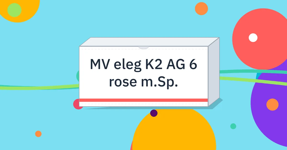Symbolbild: Packung mit der Aufschrift MV eleg K2 AG 6 rose m.Sp. (PZN 14700296) – Verfügbarkeit und Bezug in Apotheken in Frankfurt am Main