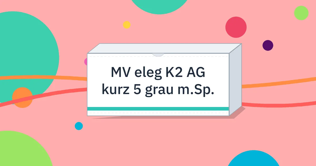 Symbolbild: Packung mit der Aufschrift MV eleg K2 AG kurz 5 grau m.Sp. (PZN 18924762) – Verfügbarkeit und Bezug in Apotheken in Frankfurt am Main