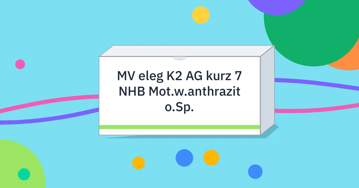 Symbolbild: Packung mit der Aufschrift MV eleg K2 AG kurz 7 NHB Mot.w.anthrazit o.Sp. (PZN 15712019) – Verfügbarkeit und Bezug in Apotheken in Frankfurt am Main