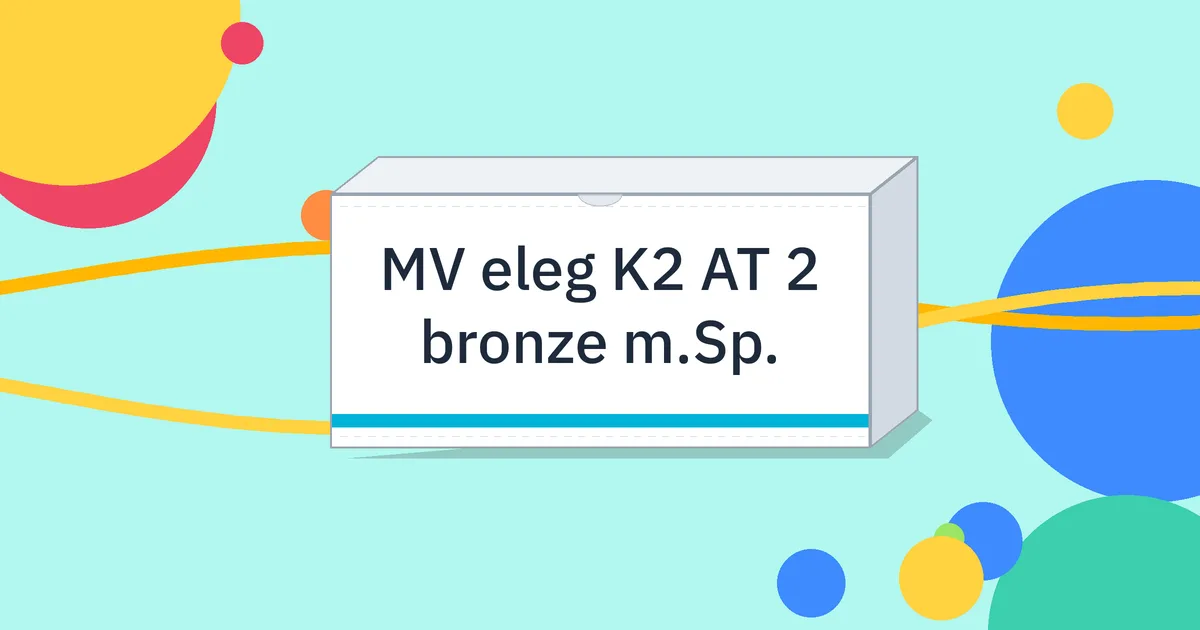 Symbolbild: Packung mit der Aufschrift MV eleg K2 AT 2 bronze m.Sp. (PZN 15284575) – Verfügbarkeit und Bezug in Apotheken in Frankfurt am Main