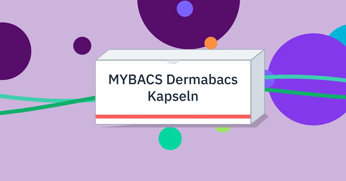 Symbolbild: Packung mit der Aufschrift MYBACS Dermabacs Kapseln (PZN 18850644) – Verfügbarkeit und Bezug in Apotheken in Frankfurt am Main