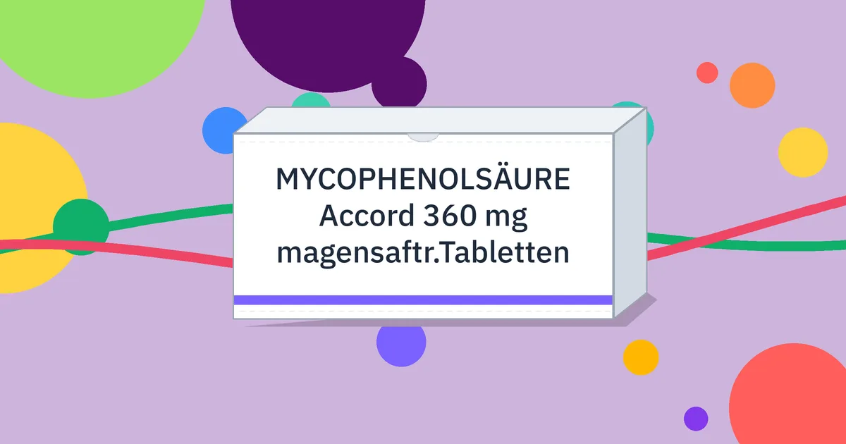 Symbolbild: Packung mit der Aufschrift MYCOPHENOLSÄURE Accord 360 mg magensaftr.Tabletten (PZN 12671774) – Verfügbarkeit und Bezug in Apotheken in Frankfurt am Main