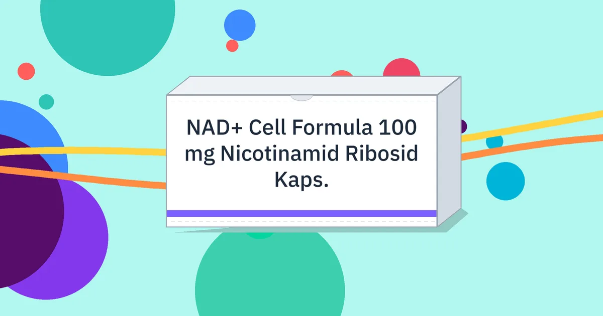 Symbolbild: Packung mit der Aufschrift NAD+ Cell Formula 100 mg Nicotinamid Ribosid Kaps. (PZN 19505599) – Verfügbarkeit und Bezug in Apotheken in Frankfurt am Main