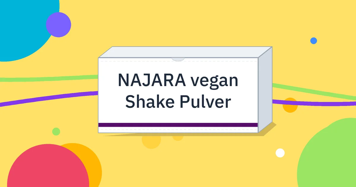 Symbolbild: Packung mit der Aufschrift NAJARA vegan Shake Pulver (PZN 10836969) – Verfügbarkeit und Bezug in Apotheken in Frankfurt am Main