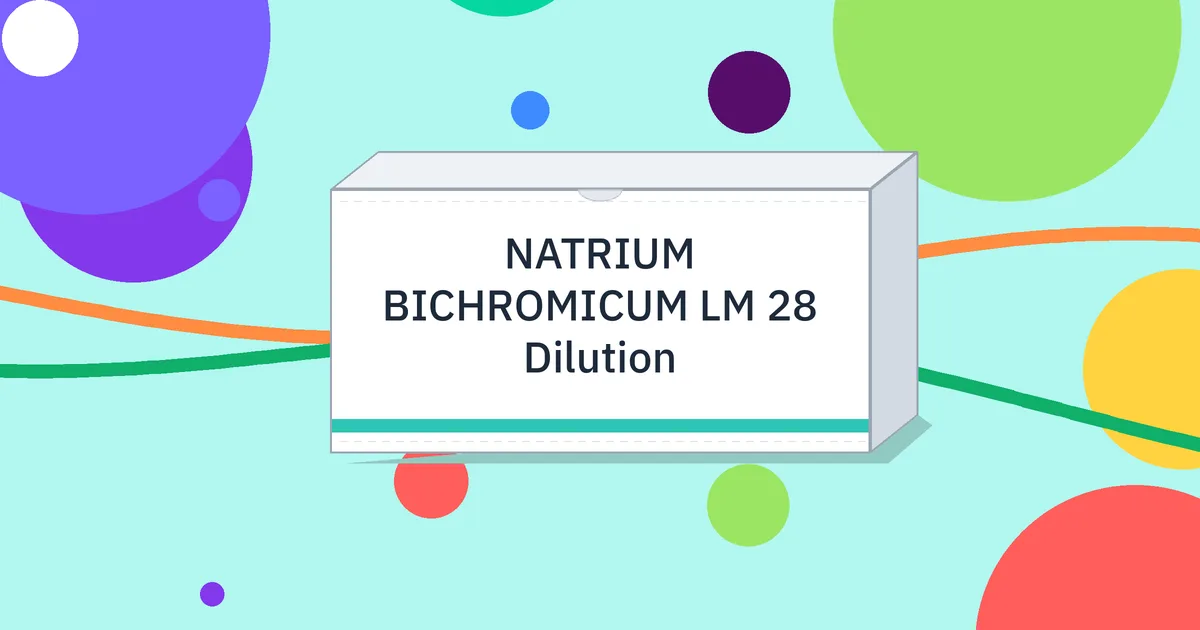 Symbolbild: Packung mit der Aufschrift NATRIUM BICHROMICUM LM 28 Dilution (PZN 12960969) – Verfügbarkeit und Bezug in Apotheken in Frankfurt am Main