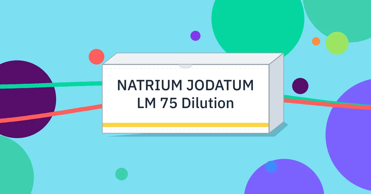 Symbolbild: Packung mit der Aufschrift NATRIUM JODATUM LM 75 Dilution (PZN 12964619) – Verfügbarkeit und Bezug in Apotheken in Frankfurt am Main