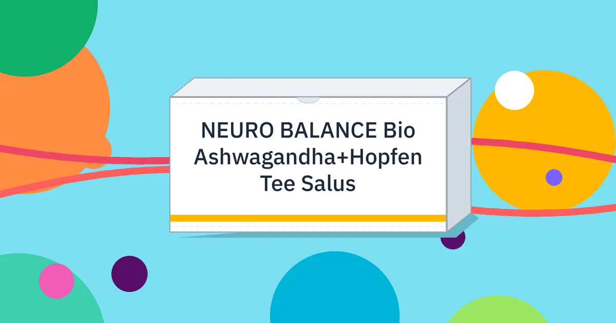 Symbolbild: Packung mit der Aufschrift NEURO BALANCE Bio Ashwagandha+Hopfen Tee Salus (PZN 19375300) – Verfügbarkeit und Bezug in Apotheken in Frankfurt am Main
