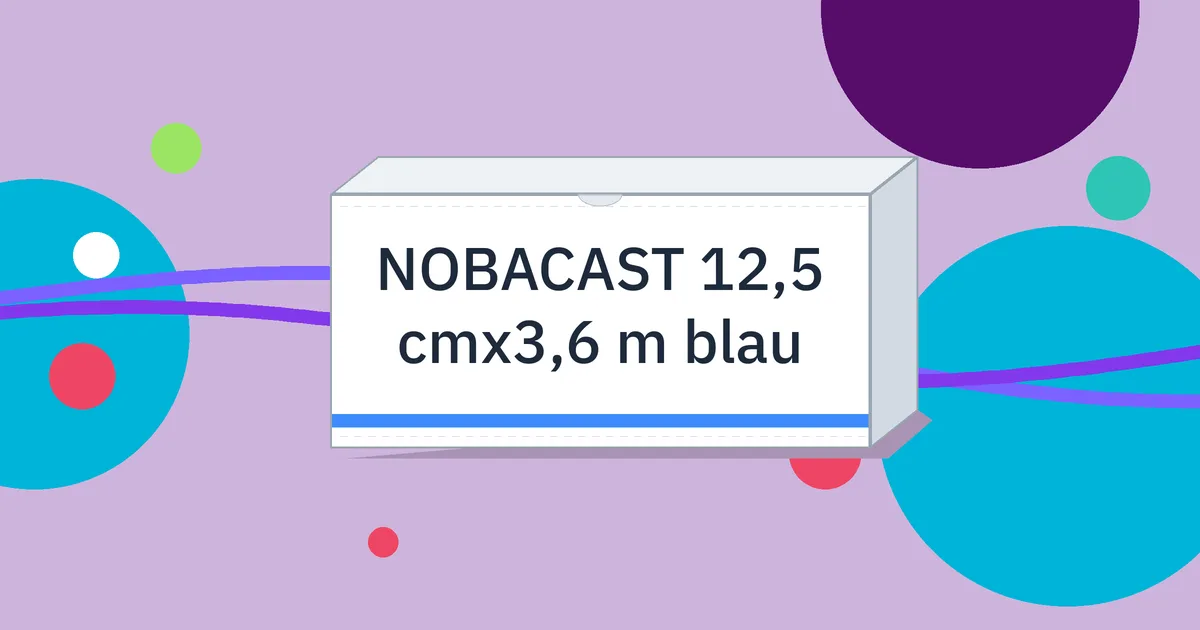 Symbolbild: Packung mit der Aufschrift NOBACAST 12,5 cmx3,6 m blau (PZN 07385380) – Verfügbarkeit und Bezug in Apotheken in Frankfurt am Main