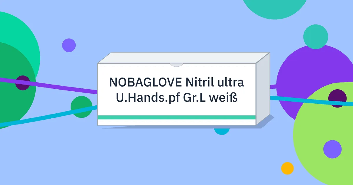 Symbolbild: Packung mit der Aufschrift NOBAGLOVE Nitril ultra U.Hands.pf Gr.L weiß (PZN 17549960) – Verfügbarkeit und Bezug in Apotheken in Frankfurt am Main
