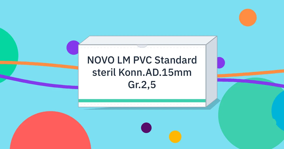 Symbolbild: Packung mit der Aufschrift NOVO LM PVC Standard steril Konn.AD.15mm Gr.2,5 (PZN 18491688) – Verfügbarkeit und Bezug in Apotheken in Frankfurt am Main