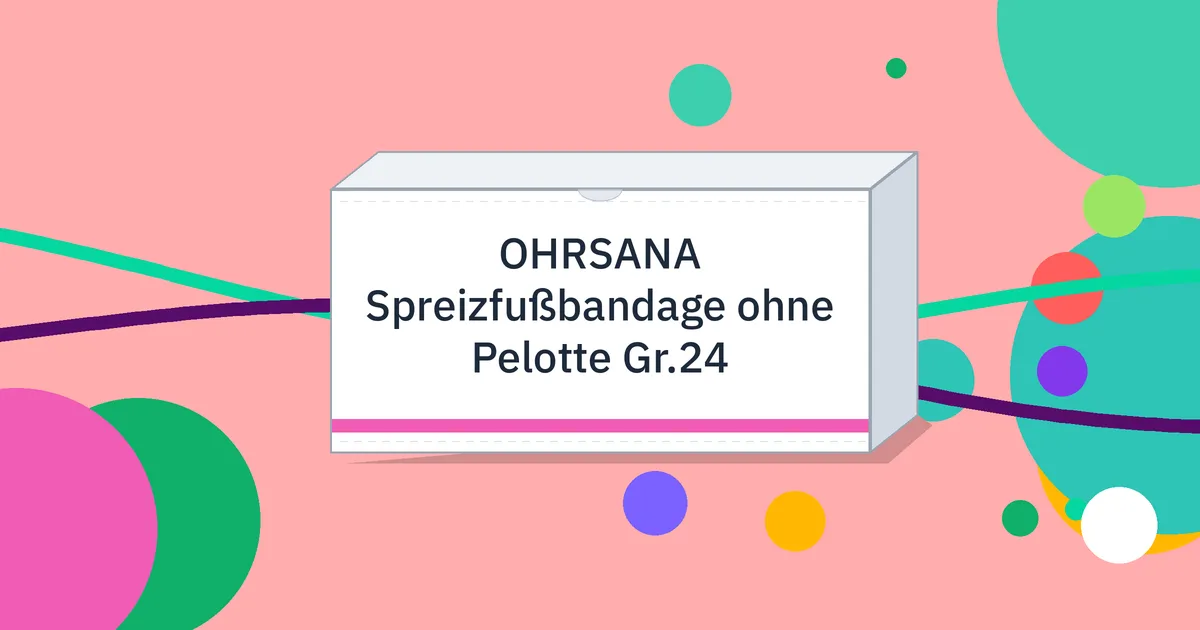 Symbolbild: Packung mit der Aufschrift OHRSANA Spreizfußbandage ohne Pelotte Gr.24 (PZN 02670408) – Verfügbarkeit und Bezug in Apotheken in Frankfurt am Main