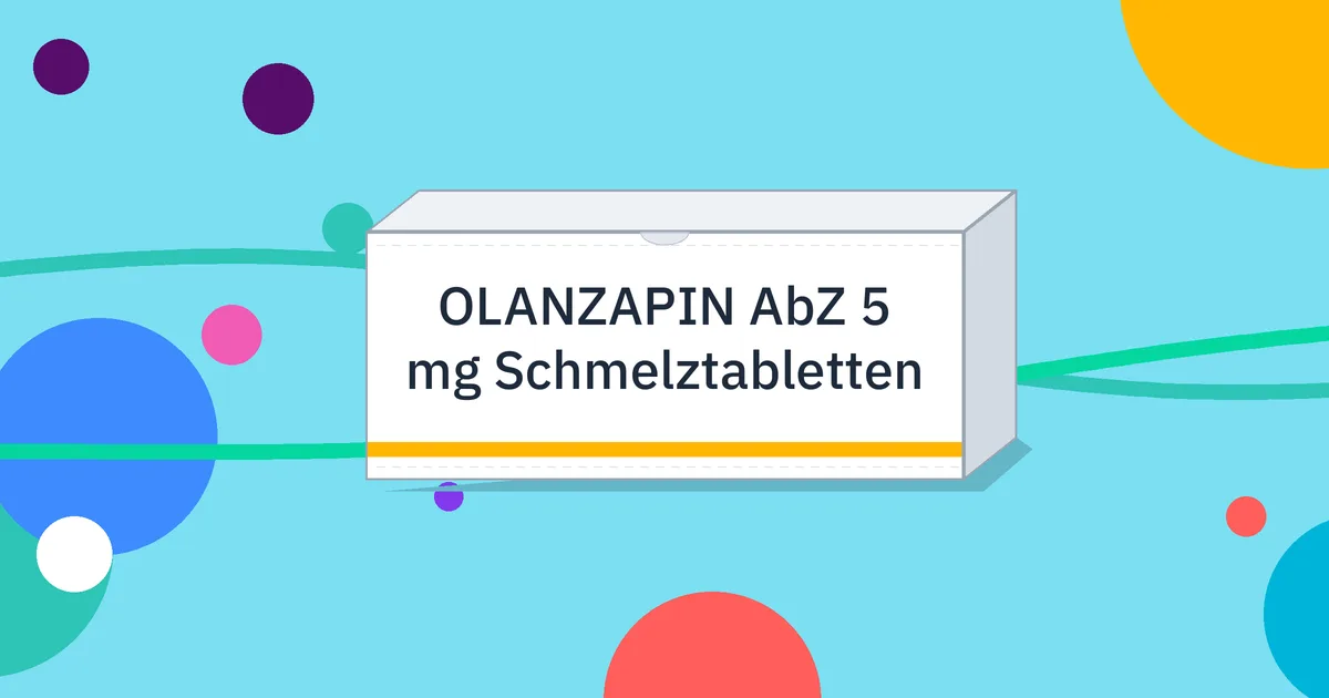 Symbolbild: Packung mit der Aufschrift OLANZAPIN AbZ 5 mg Schmelztabletten (PZN 08805571) – Verfügbarkeit und Bezug in Apotheken in Frankfurt am Main