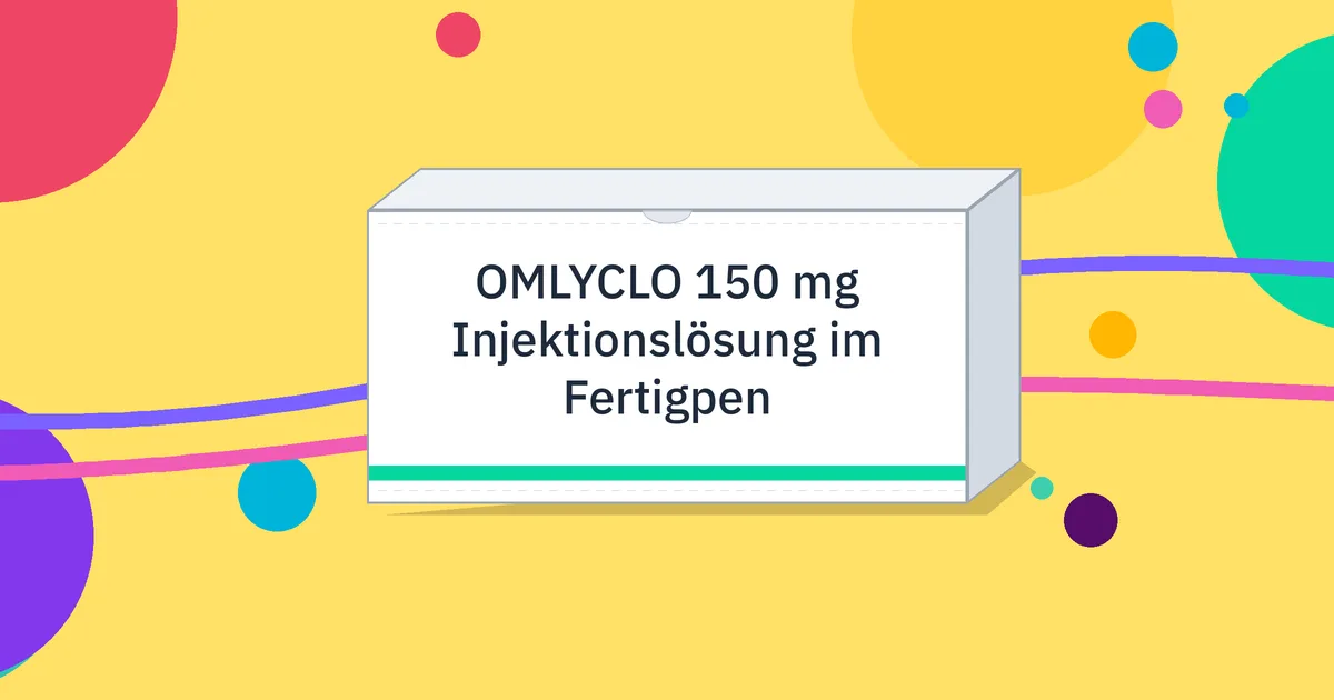 Symbolbild: Packung mit der Aufschrift OMLYCLO 150 mg Injektionslösung im Fertigpen (PZN 20313439) – Verfügbarkeit und Bezug in Apotheken in Frankfurt am Main
