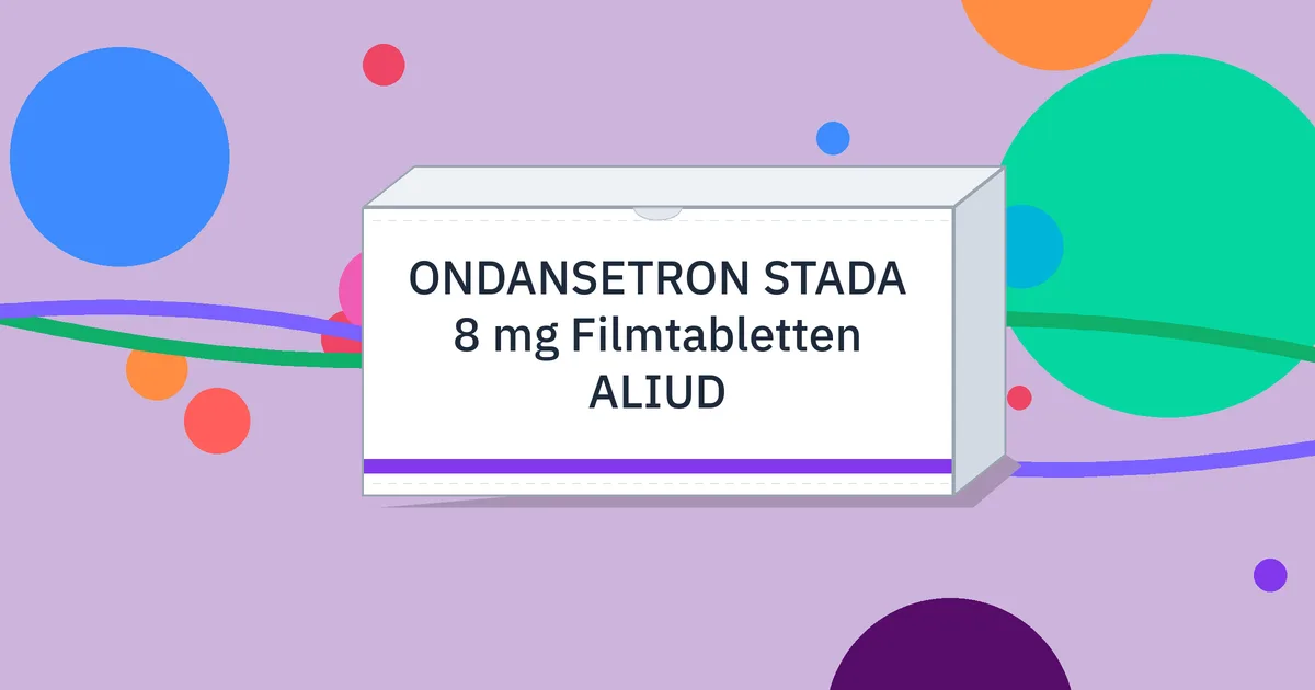 Symbolbild: Packung mit der Aufschrift ONDANSETRON STADA 8 mg Filmtabletten ALIUD (PZN 10838454) – Verfügbarkeit und Bezug in Apotheken in Frankfurt am Main