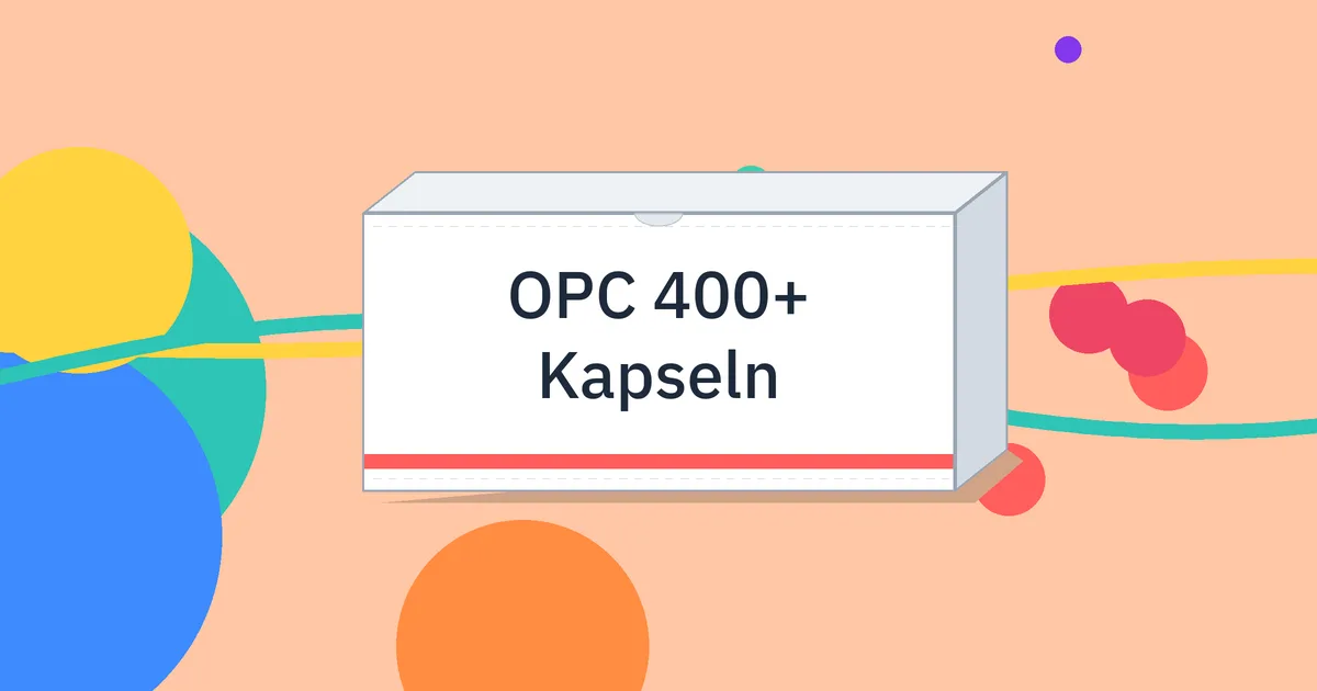 Symbolbild: Packung mit der Aufschrift OPC 400+ Kapseln (PZN 18170079) – Verfügbarkeit und Bezug in Apotheken in Frankfurt am Main
