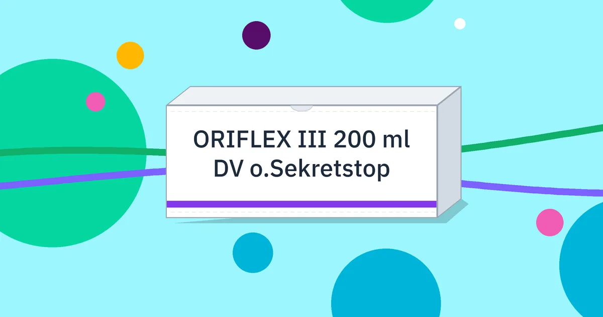 Symbolbild: Packung mit der Aufschrift ORIFLEX III 200 ml DV o.Sekretstop (PZN 17485964) – Verfügbarkeit und Bezug in Apotheken in Frankfurt am Main