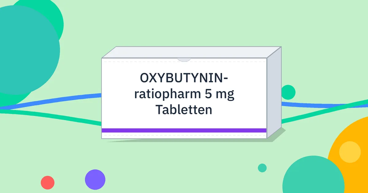 Symbolbild: Packung mit der Aufschrift OXYBUTYNIN-ratiopharm 5 mg Tabletten (PZN 08703876) – Verfügbarkeit und Bezug in Apotheken in Frankfurt am Main