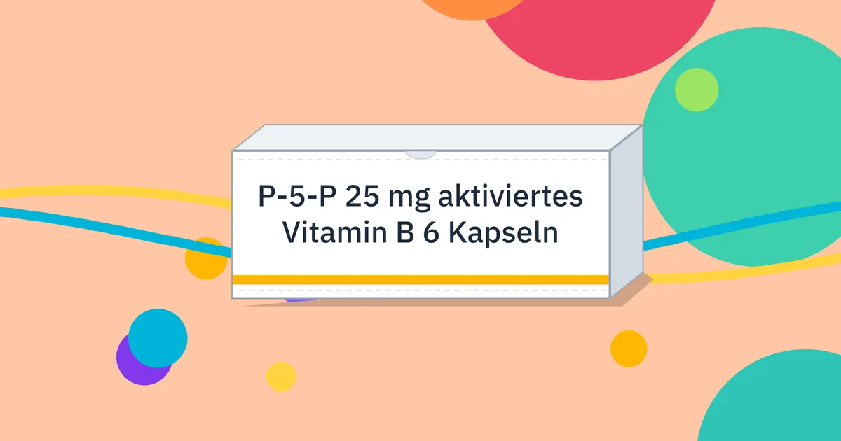 Symbolbild: Packung mit der Aufschrift P-5-P 25 mg aktiviertes Vitamin B 6 Kapseln (PZN 11169245) – Verfügbarkeit und Bezug in Apotheken in Frankfurt am Main