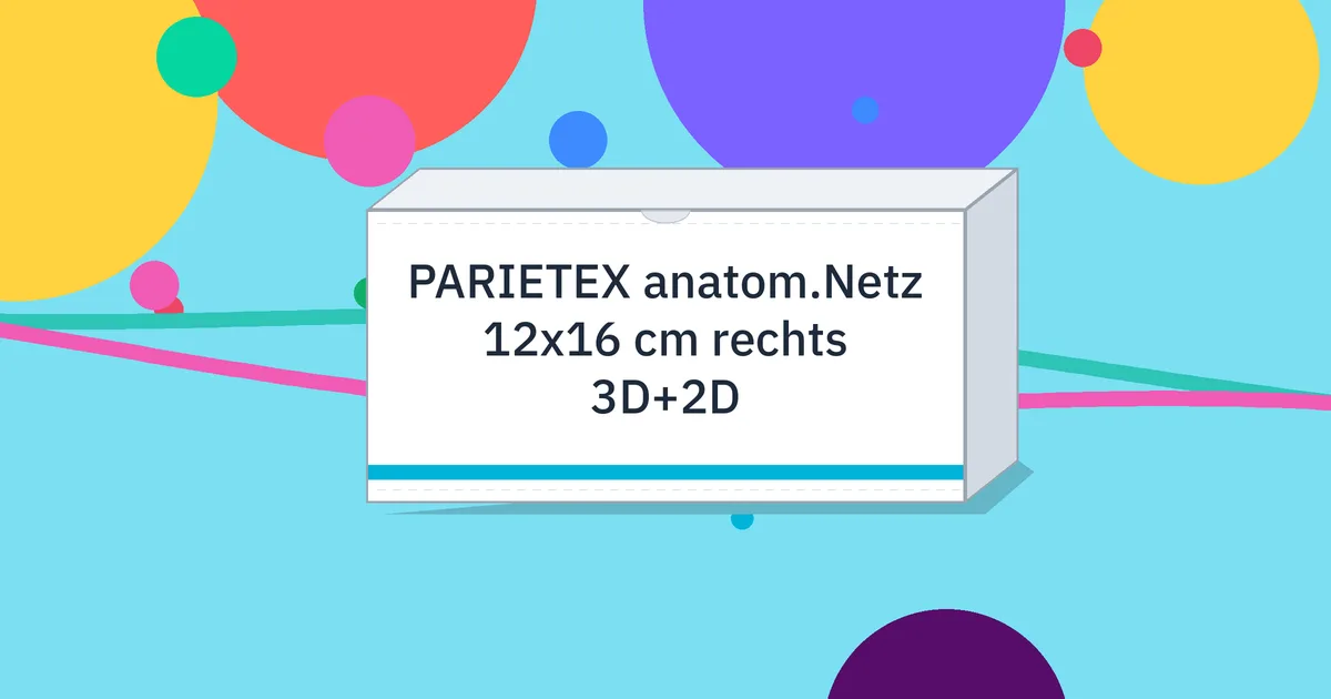 Symbolbild: Packung mit der Aufschrift PARIETEX anatom.Netz 12x16 cm rechts 3D+2D (PZN 00431958) – Verfügbarkeit und Bezug in Apotheken in Frankfurt am Main