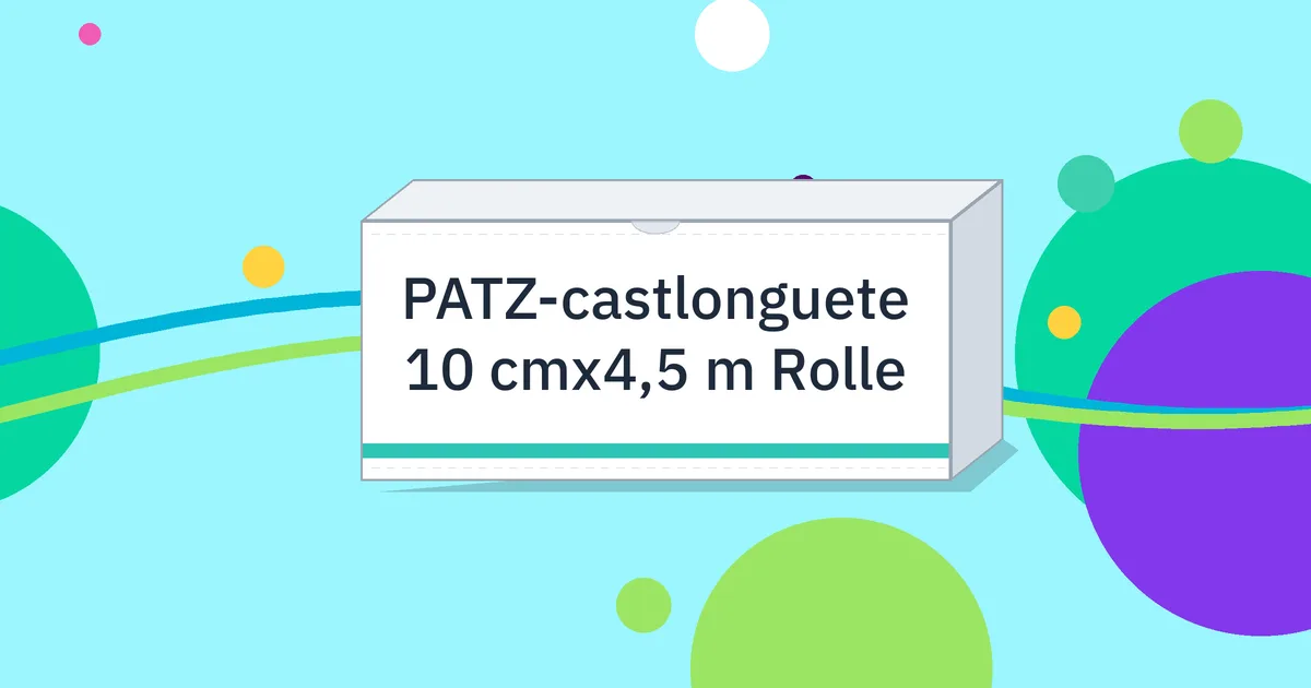 Symbolbild: Packung mit der Aufschrift PATZ-castlonguete 10 cmx4,5 m Rolle (PZN 06815499) – Verfügbarkeit und Bezug in Apotheken in Frankfurt am Main