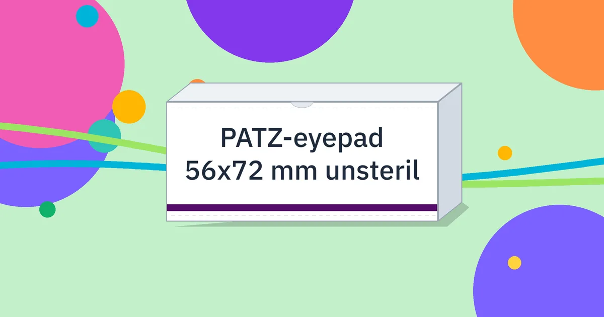 Symbolbild: Packung mit der Aufschrift PATZ-eyepad 56x72 mm unsteril (PZN 06813075) – Verfügbarkeit und Bezug in Apotheken in Frankfurt am Main