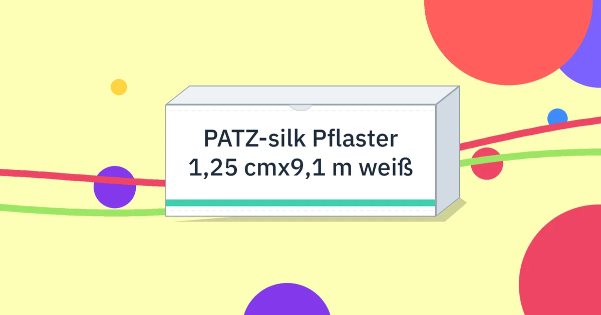 Symbolbild: Packung mit der Aufschrift PATZ-silk Pflaster 1,25 cmx9,1 m weiß (PZN 06813661) – Verfügbarkeit und Bezug in Apotheken in Frankfurt am Main