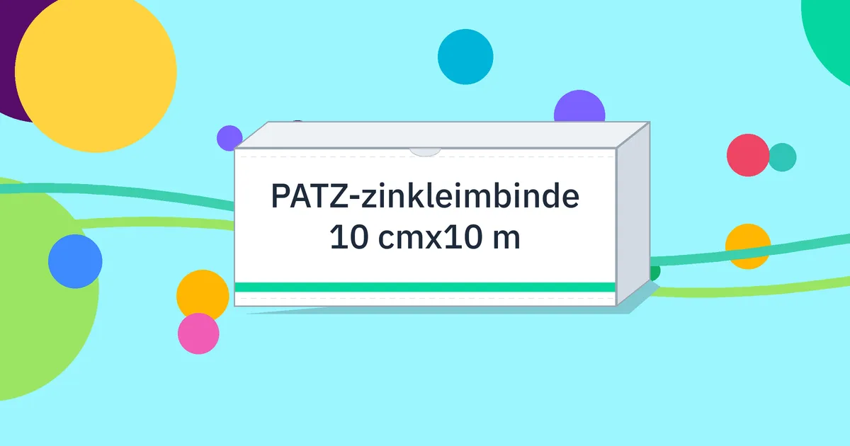 Symbolbild: Packung mit der Aufschrift PATZ-zinkleimbinde 10 cmx10 m (PZN 18152644) – Verfügbarkeit und Bezug in Apotheken in Frankfurt am Main