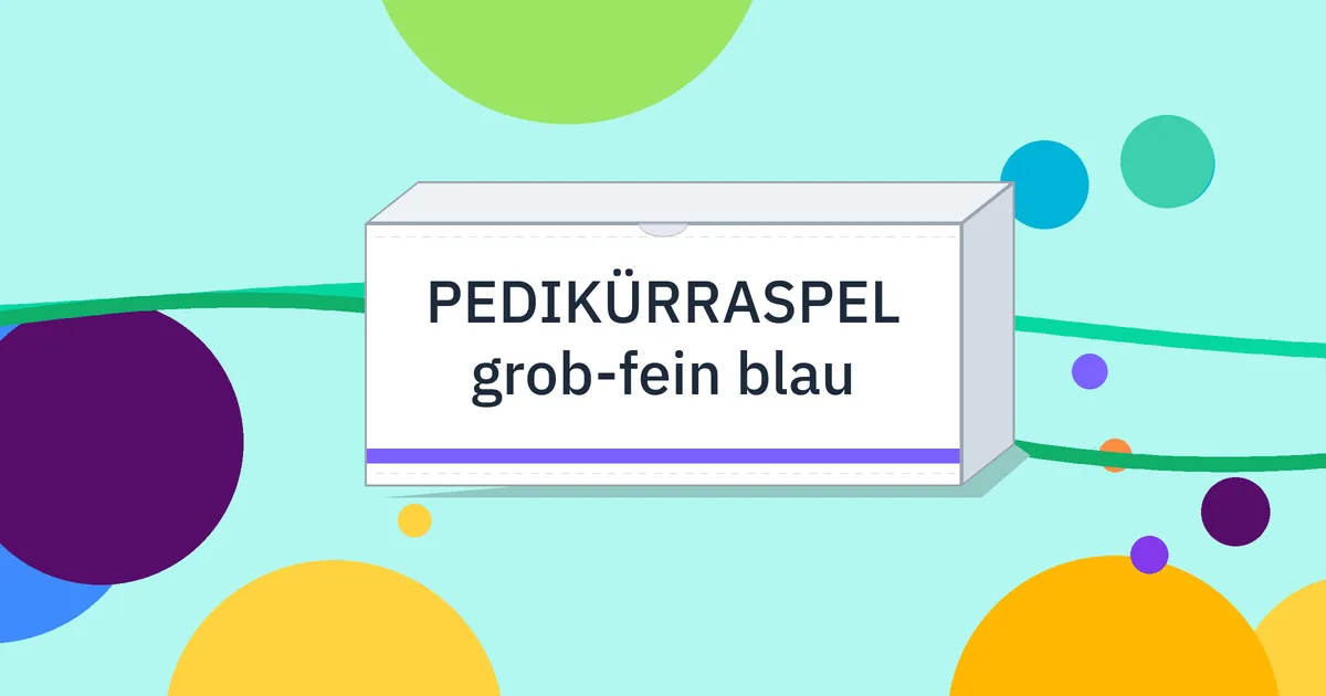Symbolbild: Packung mit der Aufschrift PEDIKÜRRASPEL grob-fein blau (PZN 01523065) – Verfügbarkeit und Bezug in Apotheken in Frankfurt am Main