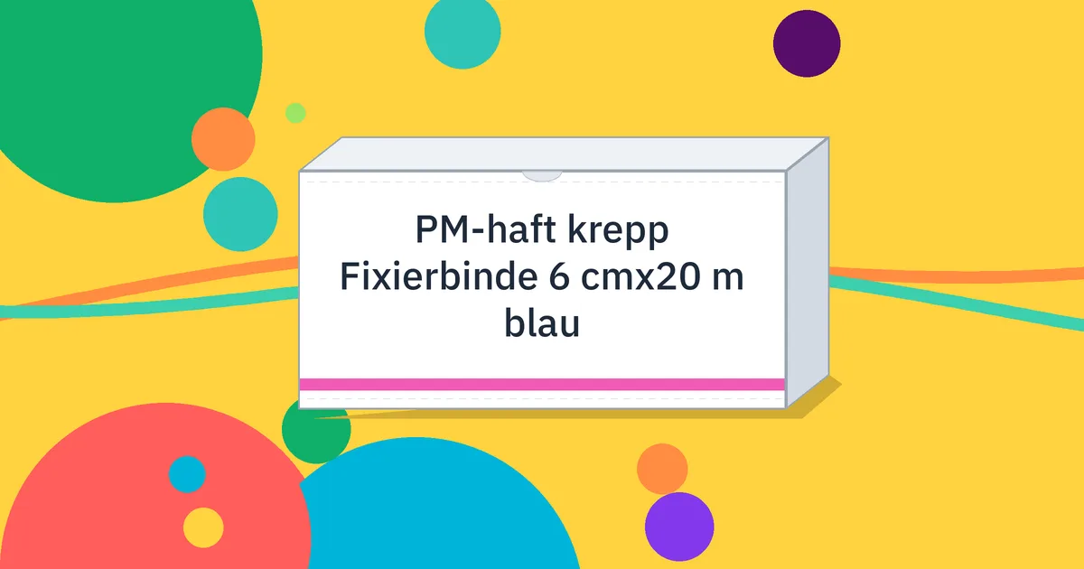 Symbolbild: Packung mit der Aufschrift PM-haft krepp Fixierbinde 6 cmx20 m blau (PZN 18845666) – Verfügbarkeit und Bezug in Apotheken in Frankfurt am Main